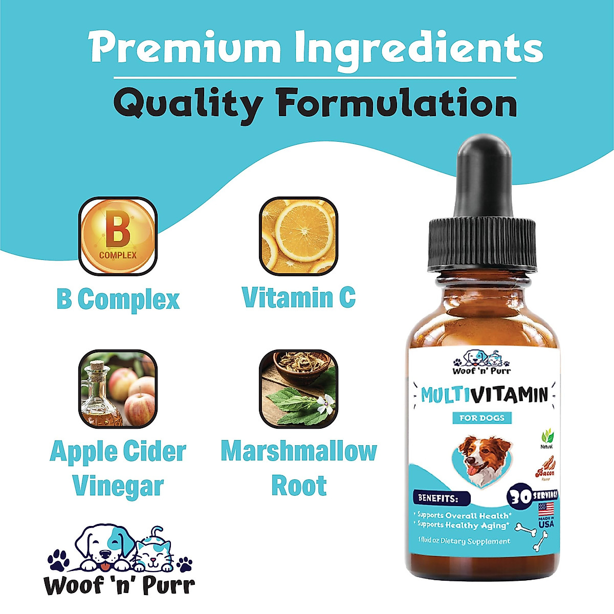 Dog Multivitamin - Multivitamin for Dogs - Helps to Support a Healthier Life - Dog Vitamins and Supplements - Dog Vitamins Multivitamin - Dog Supplements & Vitamins - 1 fl oz - Bacon Flavor