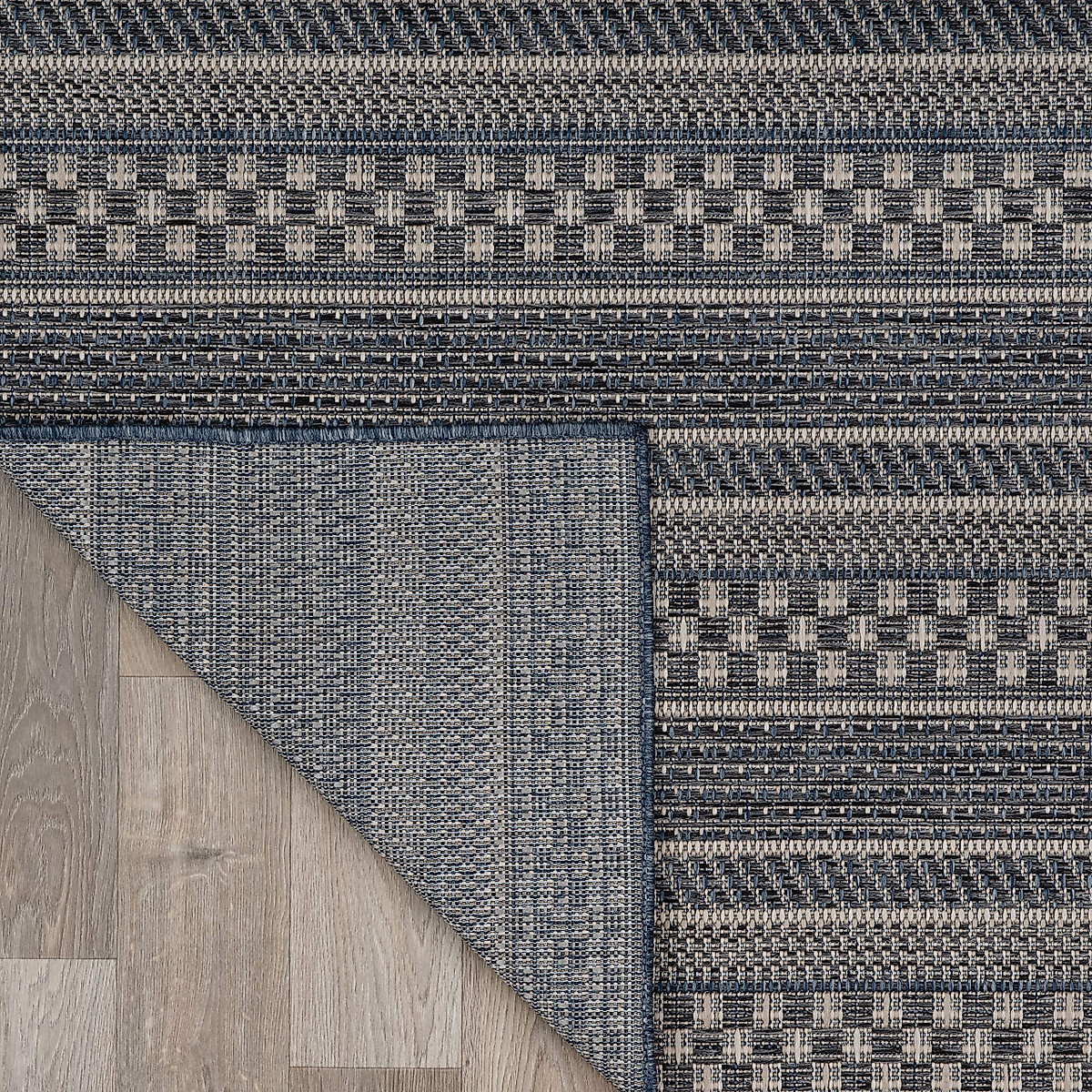 Rugshop Bohemian Stripes for Patio Rugs,Deck Rugs,Balcony Rugs Indoor/Outdoor Area Rug 7'10" x 10' Blue