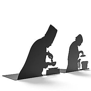 Unique Metal Decorative Bookends - Whimsical Hidden Book Ends for a Cool Book Holder Display - Cute Home Decor and Modern Gift Idea for Shelves Desk or Table (Cooking)