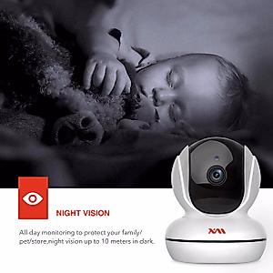 XM Wireless IP Security Camera Indoor Surveillance Camera Smart WiFi Home Camera for Baby/Pet/Nanny with Motion Detection 2-Way Audio Night Vision Cloud-Storage & TF Cardslot iOS/Android
