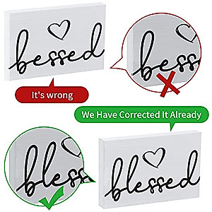 3 Pieces Family Home Blessed Rustic Wood Sign Mini Wood Decorative Signs Farmhouse Woodworks Decors Table Decorations Signs for Bedroom Kitchen Living Room Table Decorations
