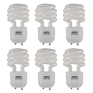Sunlite Compact Fluorescent T3 Standard Household CFL Spiral Light Bulb, 18 Watt, (75W Equivalent), 1250 Lumens, 120 Volts, Twist & Lock GU24 Base, UL Listed, 2700K Soft White, 6 Pack