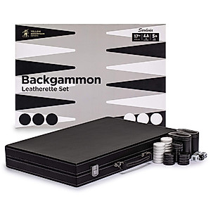 Yellow Mountain Imports Leatherette Backgammon Set, Antalya with Acrylic Checkers and Accessories - 17-inch Folding Board