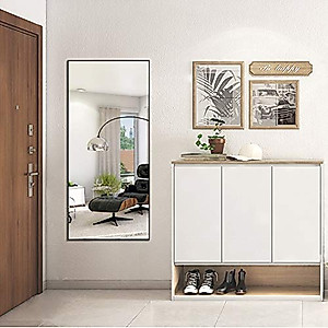 MIRUO Full Length Mirror Decor Wall Mounted / Floor Mirror Dressing Mirror Make Up Mirror Bathroom/Bedroom/Living /Dining Room/Entry, Black, 47" x 22"