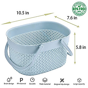 rejomiik Portable Shower Caddy Basket, Plastic Organizer Storage Tote with Handles Blue+Pink