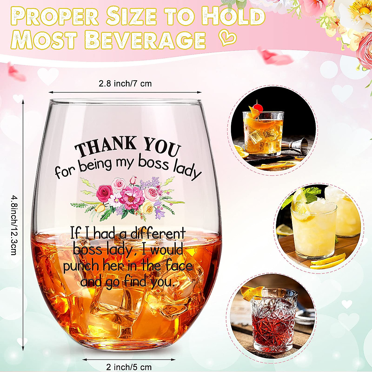 Thank You for Being My Leader Lady Wine Glass Gifts for Women Leader Lady Wine Glass Wine Glass (Flower)