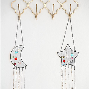 Jetec 2 Pcs Earring Wall Holder Wall Mounted Earring Organizer Hanging Earring Stand Decorative Diamond Grid Shape Jewelry Display Rack with Hanging Hooks for Earrings Necklace Bracelet(Black)