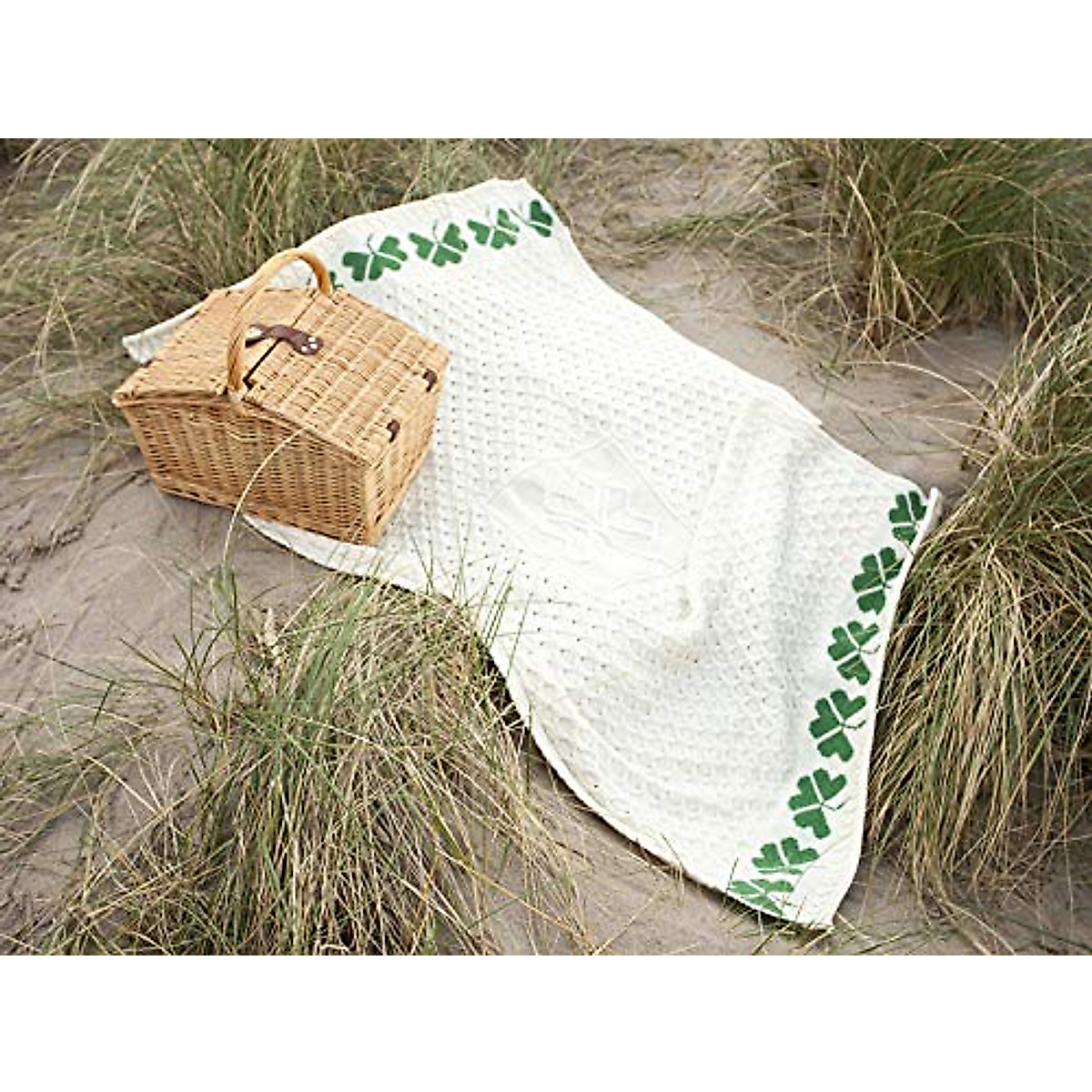 Irish Shamrock Blanket Cable Knit 100% Merino Wool Couch Throw Made in Ireland