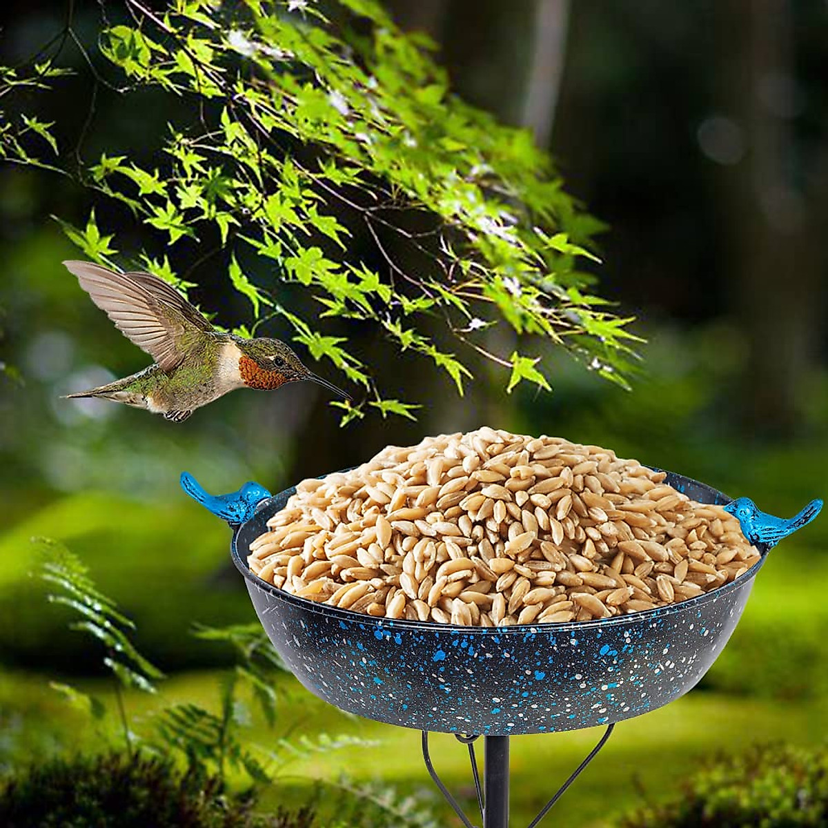 VEWOSTAR Outdoor Garden Bird Bath, Metal Birdbath with Stable Stakes Bird Feeders for Outdoor Yard Lawn Patio (3" Deep*35" Height)