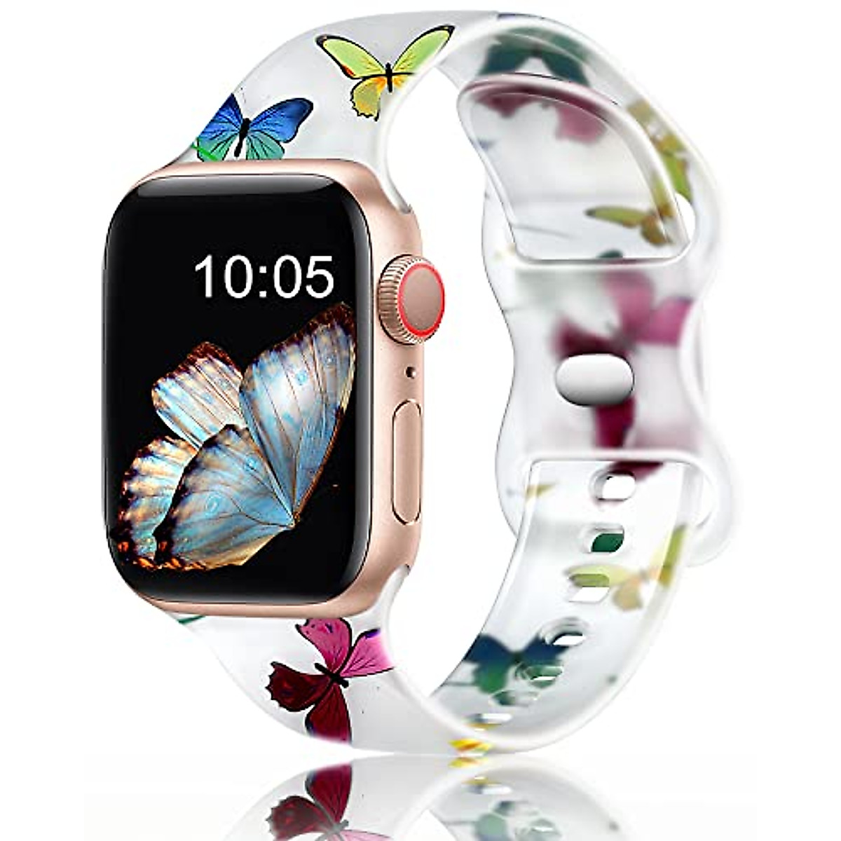 Witzon Compatible with Apple Watch Band Series 8/7/6/5/4/3/2/1/SE/Ultra, iWatch 38mm 40mm 41mm 42mm 44mm 45mm 49mm Bands for Women, Cute Print Silicone Sport Strap Replacement Accessories, Butterfly