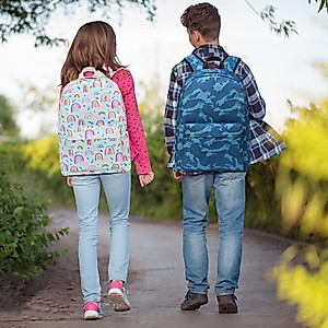 Backpacks for Girls Boys School Bookbags Set with Lunch Box Pencil Case Lightweight Cute Elementary Backpack (Rainbow-Green-3)