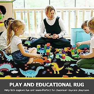 Capslpad Black Dinosaur Kids Play Rugs for Boys Bedroom Cute Cartoon Dinosaur Decor Kids Area Rug Non-Slip Washable Dinosaur Carpet Rugs for Kids Room,Playroom,Boys Bedroom,5'×6.6'