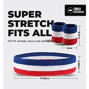 Sports Sweatband Headband Wristband Set - Terry Cloth Headbands for Men & Women, Head & Wrist Sweat Bands for Tennis, Sports, Basketball, Gym, Exercise - USA