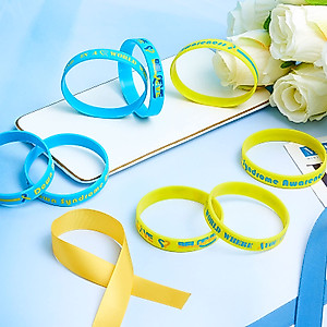 Chivao Down Syndrome Awareness Silicone Bracelet Wristband Blue Yellow Bracelets for Women Men (36 Pcs)