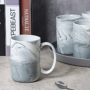 Smilatte 14 OZ Marble Coffee Mugs, M068 Novelty Marble Ceramic Cup for Home and Office, Microwave Dishwasher Safe, Set of 4, Gray