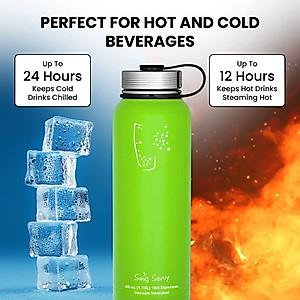 Swig Savvy Sports Water Bottle, Vacuum Insulated Stainless steel, Double Wall Wide Mouth Leakproof Lid - 40oz (Blue)