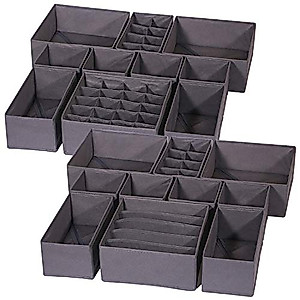 DIOMMELL 21 Pack Foldable Cloth Storage Box Closet Dresser Drawer Organizer Fabric Baskets Bins Containers Divider for Baby Clothes Underwear Bras Socks Lingerie Clothing,Dark Grey 11-4249