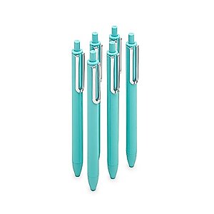 Poppin Retractable Gel Luxe Pens, Aqua, Package Of 6, Blue Ink