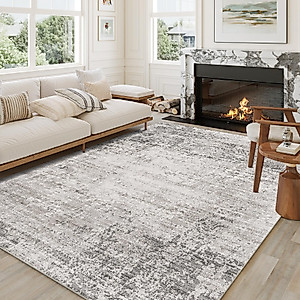 HUGEAR 6x9 Living Room Rugs Grey Washable Hallway Area Rug Indoor Accent Rug Abstract Low Pile Carpet Distressed Throw Aesthetic Rug Bedroom Office Dining Room Kitchen Laundry Room Non Slip