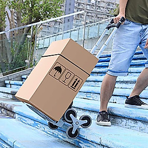 Stair Climbing Cart Portable Folding Hand Truck 165 lbs Weight Capacity Heavy-Duty Hand Cart Height Adjustable Aluminum Trolley with 6 Rubber Wheels & Bungee Cord Dolly for Moving, Luggage and Office