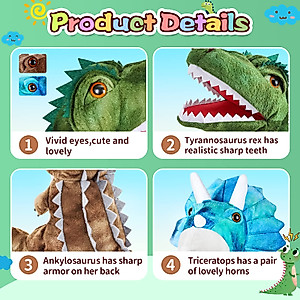 3Pcs Dinosaurs Plush Toys, Dinosaur Hand Puppets Kids Toys,Stuffed Animals Plush Toys Interactive Games for Boys Girls Age 4 5 6 7 8