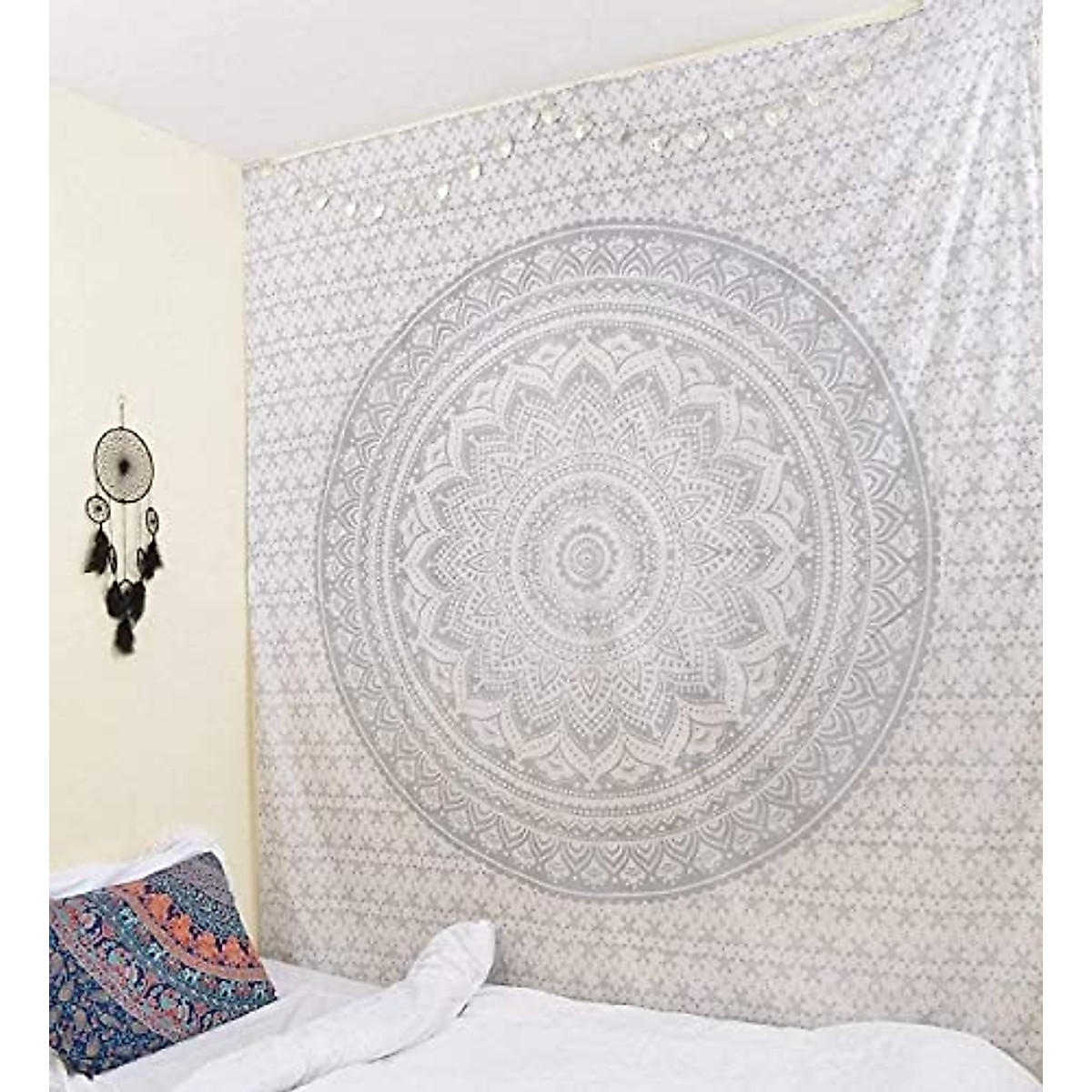 Pravik New Launched Tapestry Hippie Mandala Bohemain Wall Hanging - Tapestries Gypsy Hippie Ombre Silver Wall Decor Indian Ombre Silver Boho Dorm Room Decorative Accessories 30 x 40 Inch