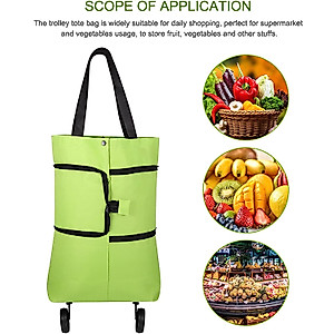 2 in 1 Foldable Shopping Cart, 2023 New Wheel Foldable Shopping Bag Cart, Portable Rolling Tote Shopping Bag with Wheels, Waterproof Trolley Foldable Grocery Shopping Tote (Green Orange Blue Red)