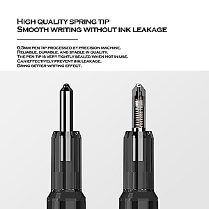 DUNBONG Retractable 0.5mm Porous Point Pen, Black ink gel pens, Box of 6 Pens (White Packs of 6)