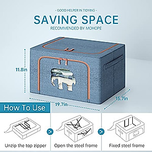 MOHOPE Stackable Clothing Storage Bin, 2 Pack 66L Cationic Fabric Metal Frame Foldable Closet Organizer with Durable Handle Storage Containers for Thick Fabric Blankets, Comforters, Clothes, Bedding
