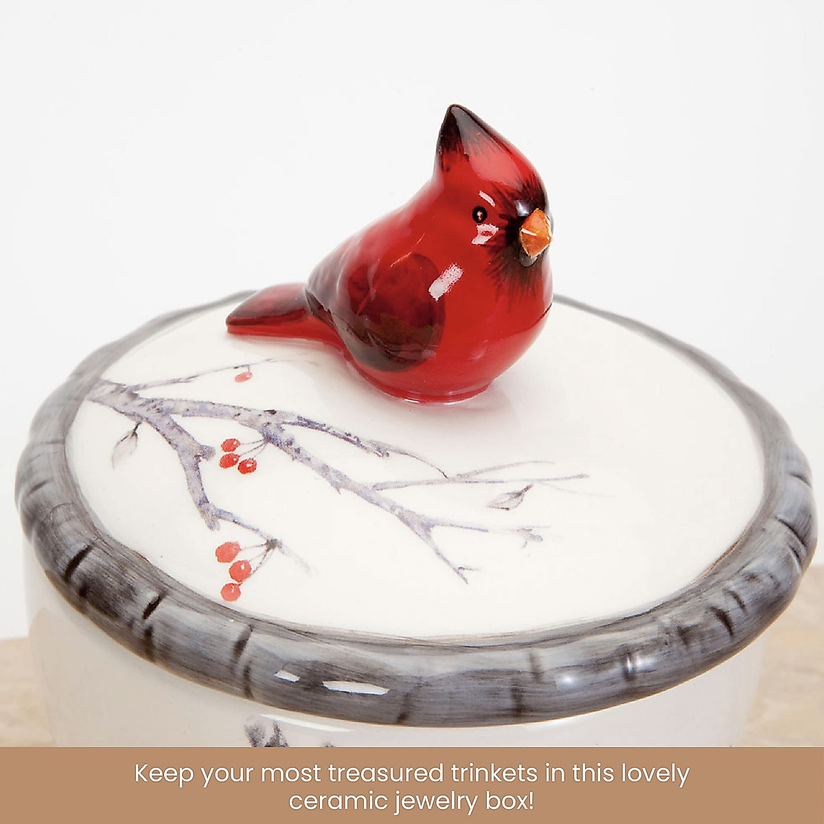 Bits and Pieces - Ceramic Cardinal Trinket Box - Cardinal Keepsake and Jewelry Box - Home Décor