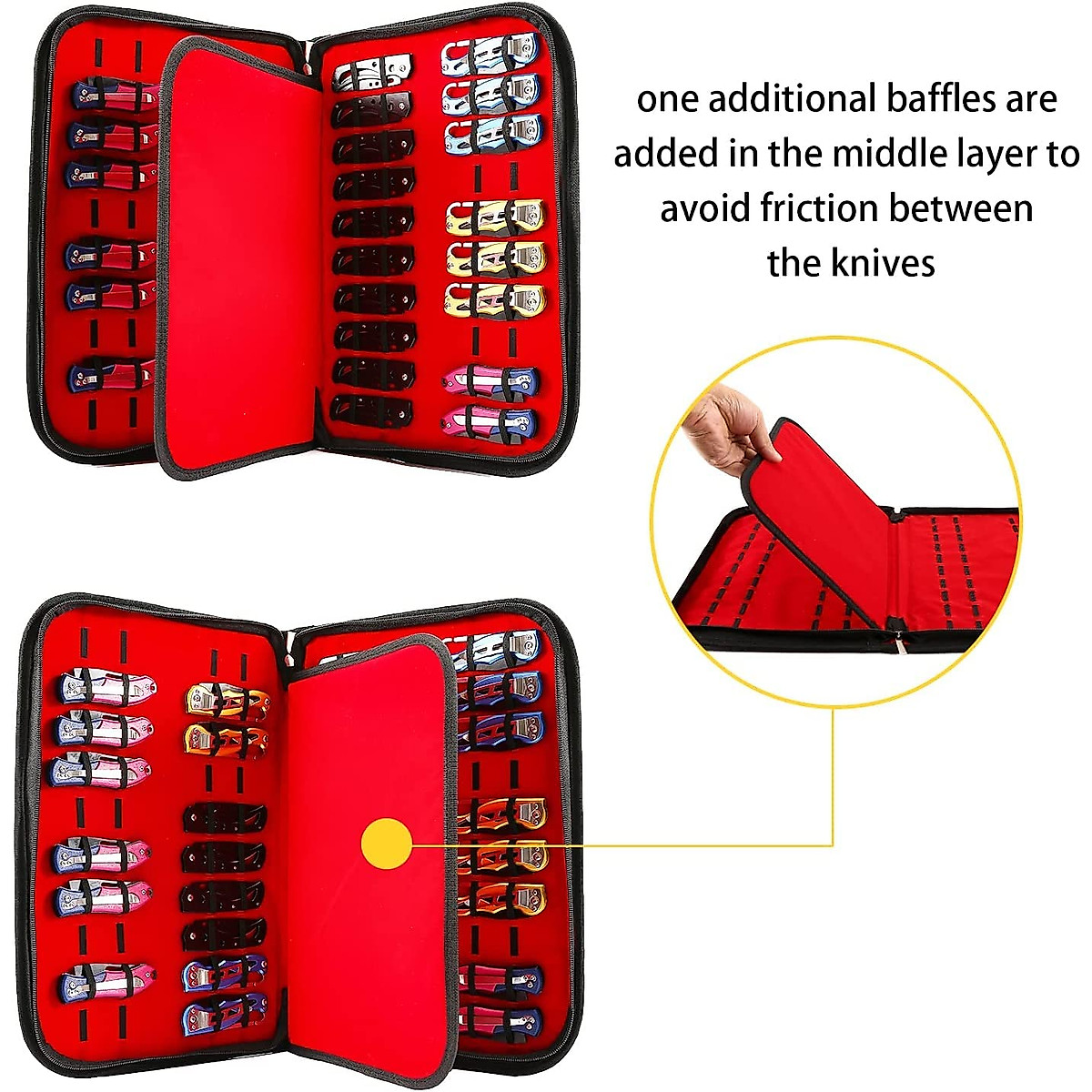 Knife Case,Knife Display Case,Knife Storage,40 Slots Folding Knife Holder Organizer,Butterfly Pocket Knife Carrier,Knives Collection Protector For Survival Tactical Outdoor EDC Mini Knife (Black+Red)