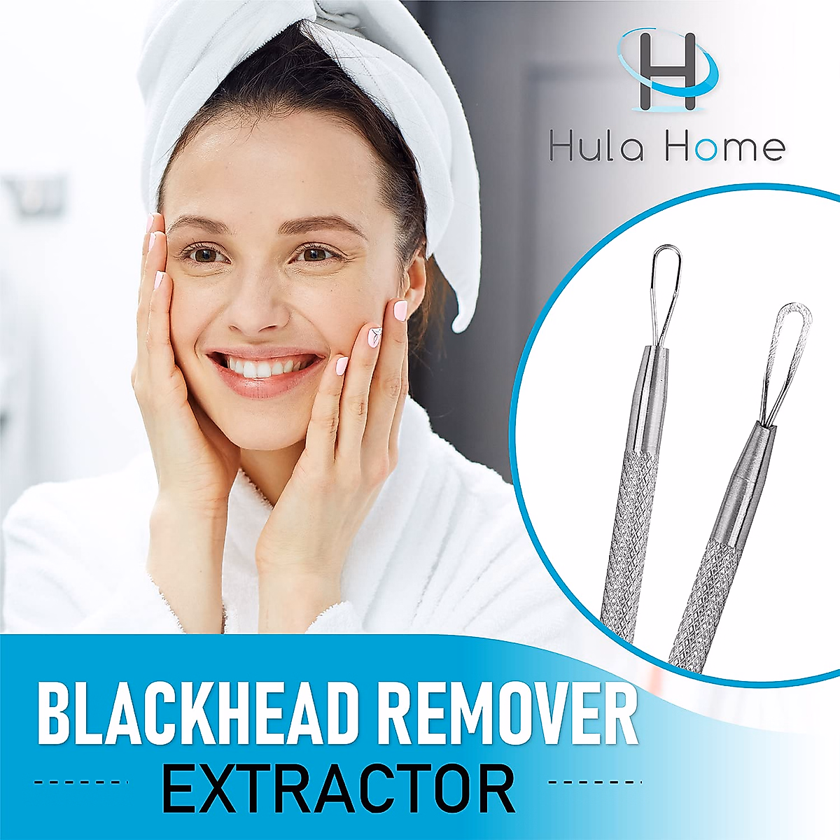 Hula Home Blackhead Remover Pimple Extractor Popper Tool Acne Comedone Blackhead, Blemish, Whitehead Popping, Zit Removing for Nose Face, 304 - Stainless Steel