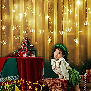 Cynzia Butterfly Curtain Lights, 8 Modes 48LED Twinkle String Light with Remote 4.9FT USB Powered Window Fairy Light, Decorative Lights for Bedroom, Party, Wedding, Holiday, Christmas (Warm White)