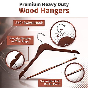 DEILSY™ Suit Hangers for Men with Open Bar 5 Pack - Premium Brown Wooden Pants Hangers - Durable Suit Hangers for Closet Organization - Jacket Hanger Wide Thick Hangers Wood Clothes Hangers