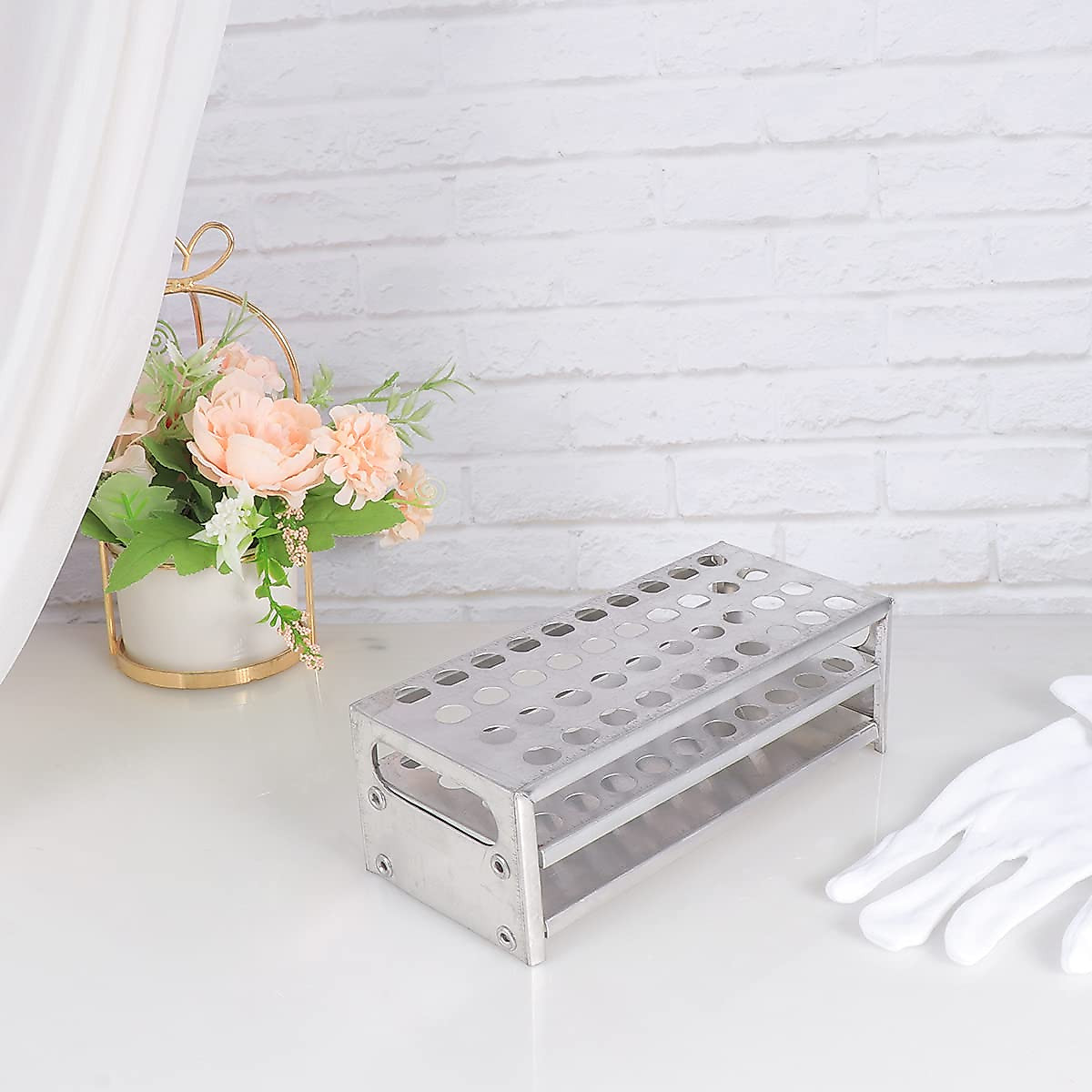 Test Tube Rack Aluminum Blood Collection Tube Holder - School Supply Equipment Storage Organizer for Laboratory (40x12.5)