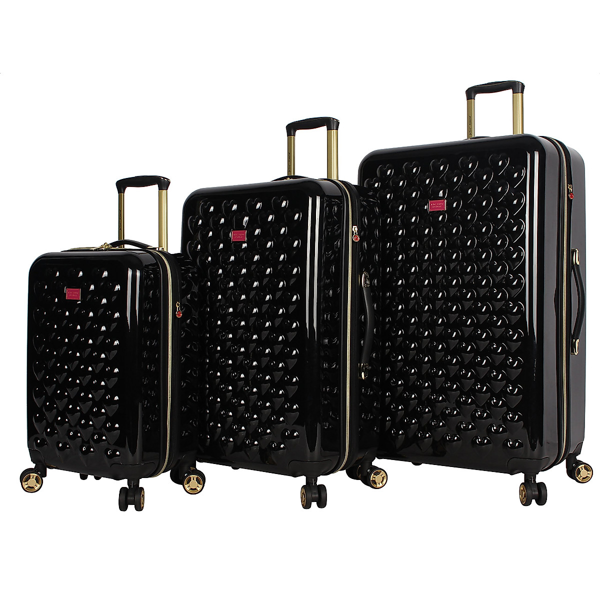 Betsey Johnson Luggage Hardside 3 Piece Set Suitcase With Spinner Wheels (20" 26" 30") (One Size, Heart to Heart Black)