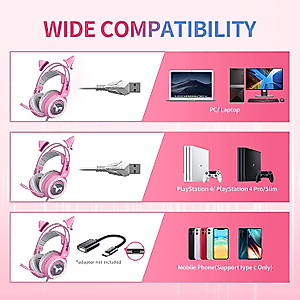 SOMIC 2 Pack Cat Headset, G951s Balck Stereo Gaming Headset with Mic for PS4, PC, Xbox One & G951 Pink Gaming Headset with Brethable LED Light for Girls, Women