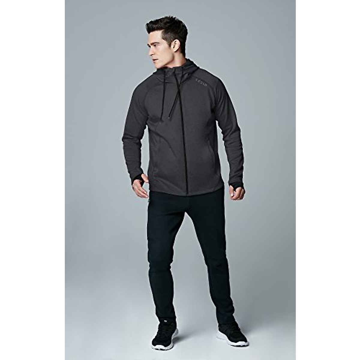 TSLA Men's Full Zip Up Hoodie Jacket, Long Sleeve Performance Training Hoodie, Lightweight Workout Running Track Jackets, Active Fullzip Jacket Grey, Small
