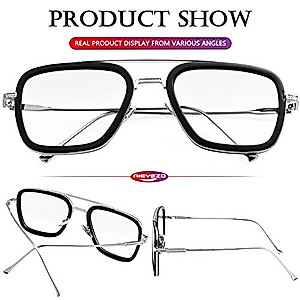 AIEYEZO Tony Stark Sunglasses Vintage Square Metal Frame Eyeglasses for Men Women - Iron Man and Edith Sun Glasses (Silver/Black)