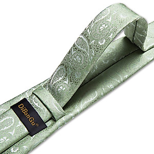DiBanGu Men Light Green Floral Tie Sage Green Paisley Tie Pocket Square Set Silk Wedding Prom