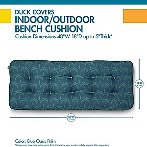 Duck Covers Water-Resistant Indoor/Outdoor Bench Cushion, 48 x 18 x 5 Inch, Blue Oasis Palm, Patio Bench Cushion