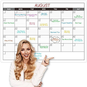 Dry Erase Calendar for Wall - Large Dry Erase Calendar, 28" x 40", Undated Monthly Calendar for Home, Office, Classroom, Erasable Laminated Calendar Whiteboard with 6 Markers ＆ 6 Stickers - 1Y Grey