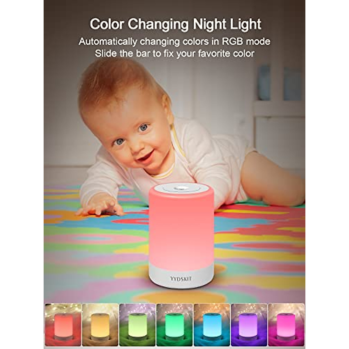 YYDSKIT Nursery Night Light for Kids Color Changing Rechargeable Touch Lamp for Newborn Baby Nursery Lamp Lasting Up to 100Hours Bedside Nightlight