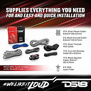 DS18 AMPKIT0 – 8GA CCA Installation Kit for Car Audio Amplifiers - True Gauge Wire - Complete Amplifier Installation Wiring Kit with Fuse Holder 60A