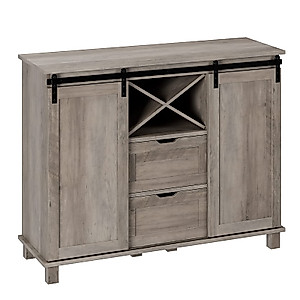 HOSTACK Farmhouse Buffet Sideboard, Coffee Bar Cabinet with Storage, Liquor Wine Cabinet with Sliding Barn Doors, Accent Storage Cabinet for Kitchen, Ash Grey