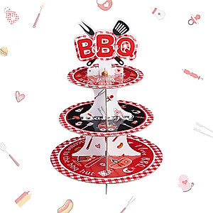 BBQ Baby Shower Decorations Baby Q Cake Stand for Table Summer BBQ Table Decoration Cake Stand with Baby BBQ Hamburger Baby Barbecue Party Decoration Supplies Baby Shower Gender Reveal Outdoor Indoor