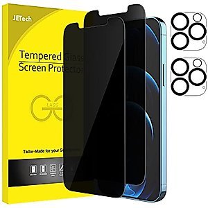 JETech Privacy Screen Protector for iPhone 12 Pro 6.1-Inch with Camera Lens Protector (Not for iPhone 12), Anti Spy Tempered Glass Film, 2-Pack Each