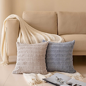 Softalker Throw Pillow Covers 18x18 Inch, Set of 4, Corduroy Soft Striped Farmhouse Boho Pillow Cover, Modern Decorative Cushion Pillow Case for Couch Sofa Bedroom Living Room, Grey/Blue