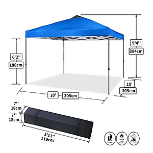 Crown Shades 10 x 10 Foot Adjustable Outdoor Instant Pop Up Tent Portable Waterproof Folding Camping Beach Shade Canopy Shelter with Carry Bag, Blue