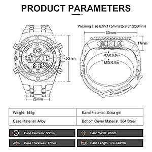 GOLDEN HOUR Luxury Military Sports Men's Watches Large Size Big Face 3ATM Waterproof, Stopwatch, Date and Date, Alarm, Luminous Digital Analog Wrist Watch with Rubber Band in Rose Gold Blue